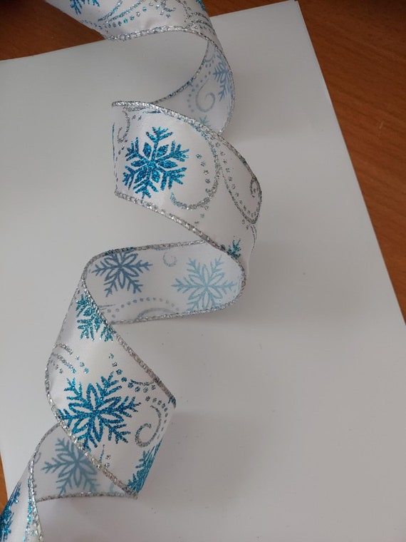Wired Edged Snowflake Christmas Ribbon White and Blue - Etsy