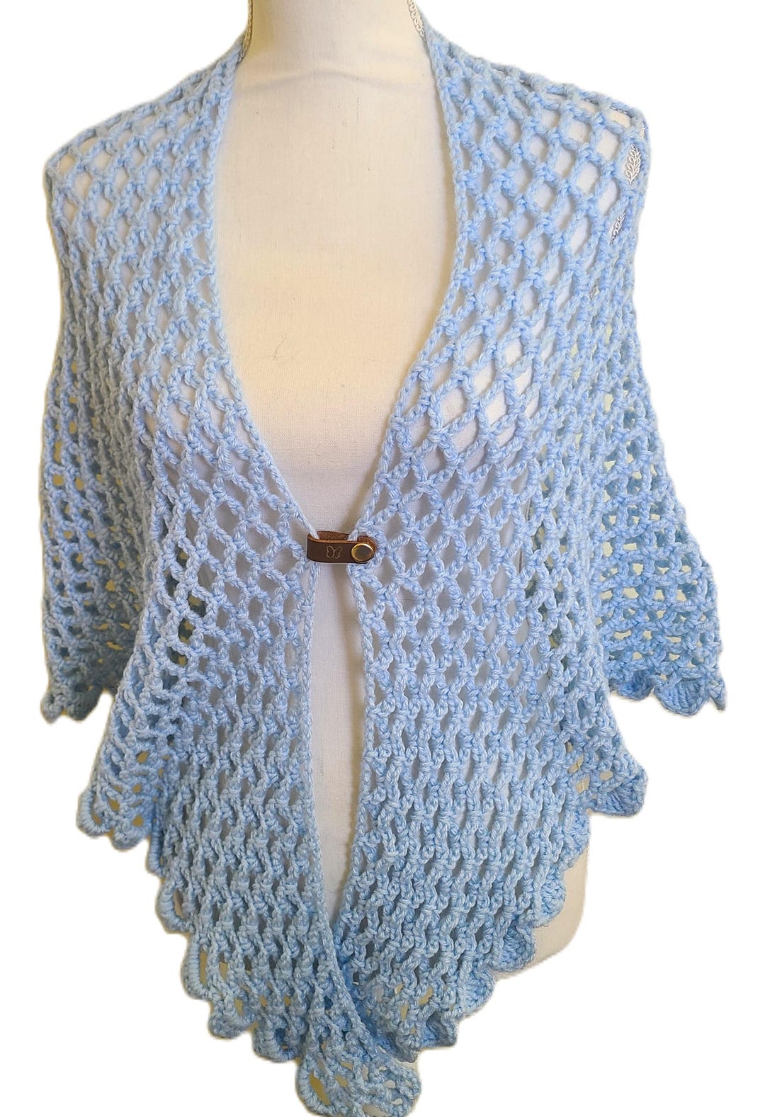 Shawl. the Light Blue Shawl. Hand Crocheted Light Blue V Shape Women's ...
