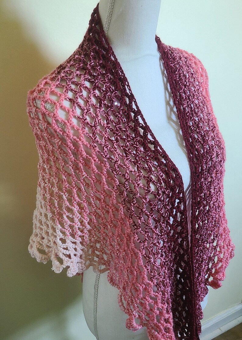 Shawl. red Ice Shawl. Reds and Pinks Shawl With Sequins Hand Crocheted ...