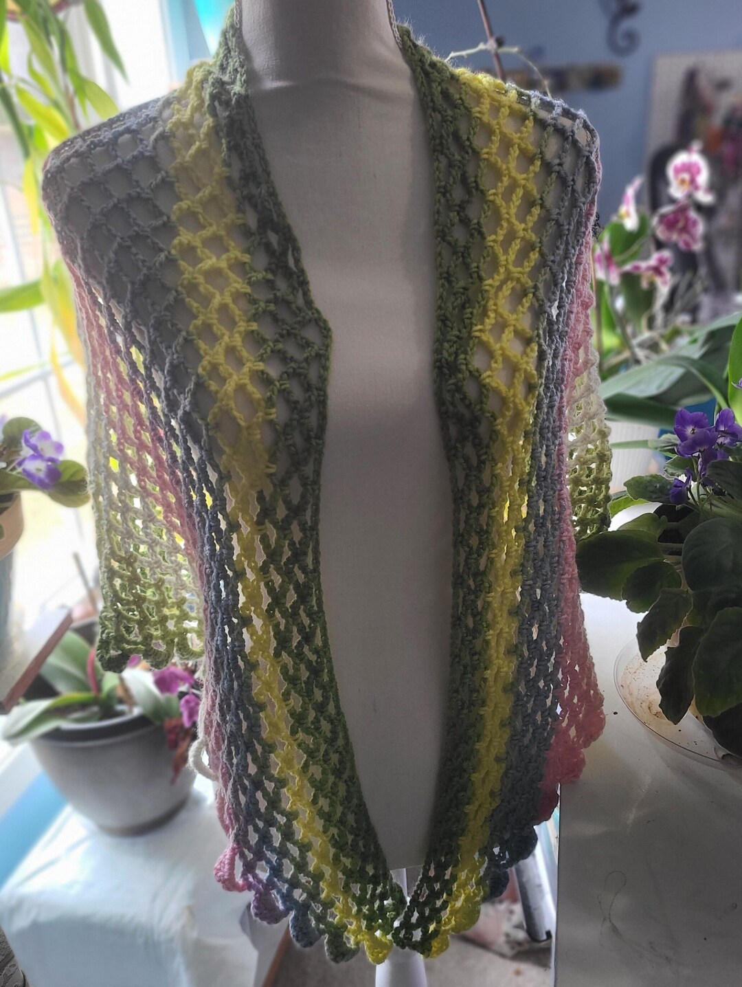 Shawl. Summer Flowers Shawl. Hand Crocheted V Shape Shawl - Etsy