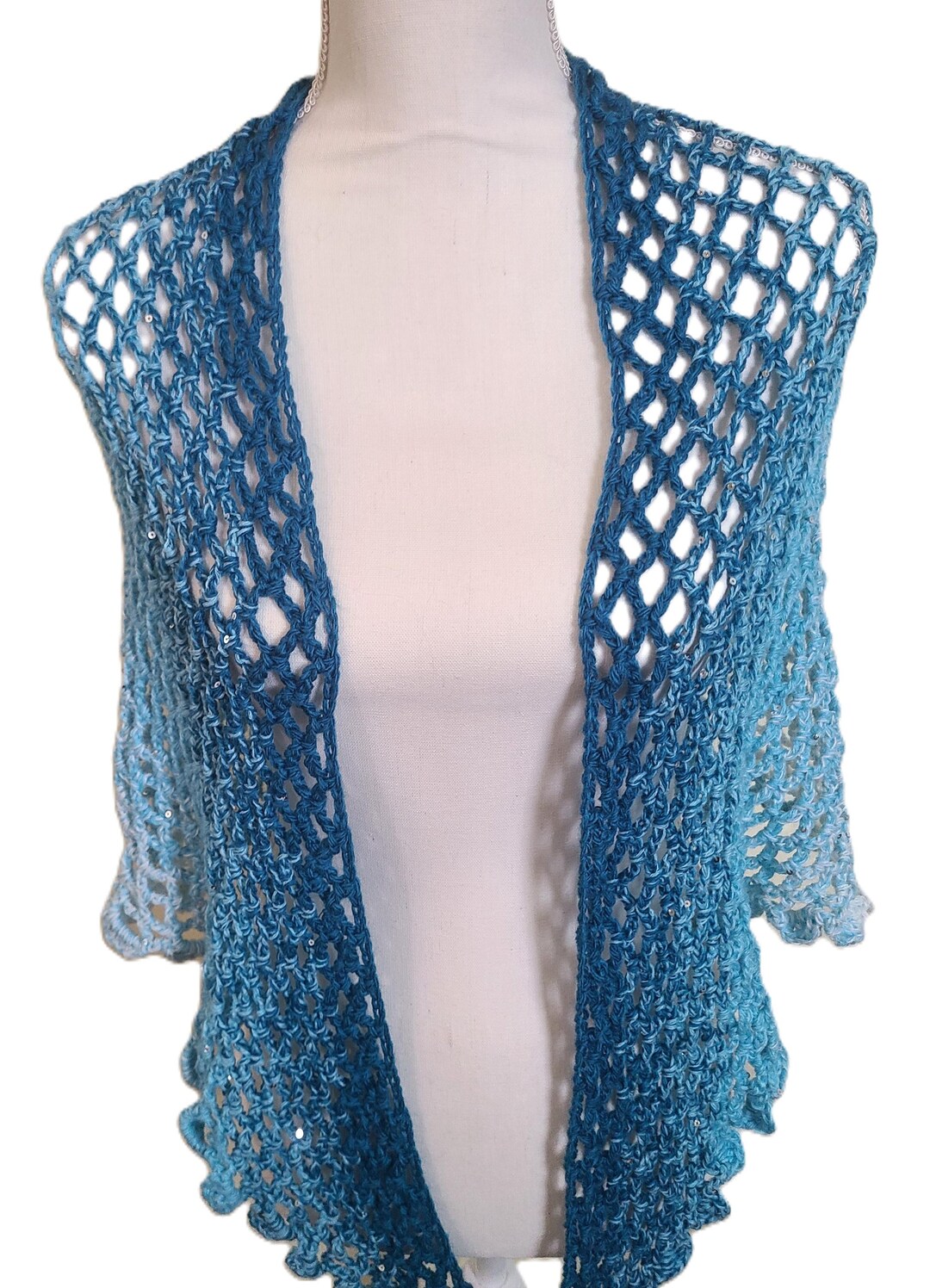 Shawl. "blue Ice" Shawl. Blues and White Shawl With Sequins; Hand ...