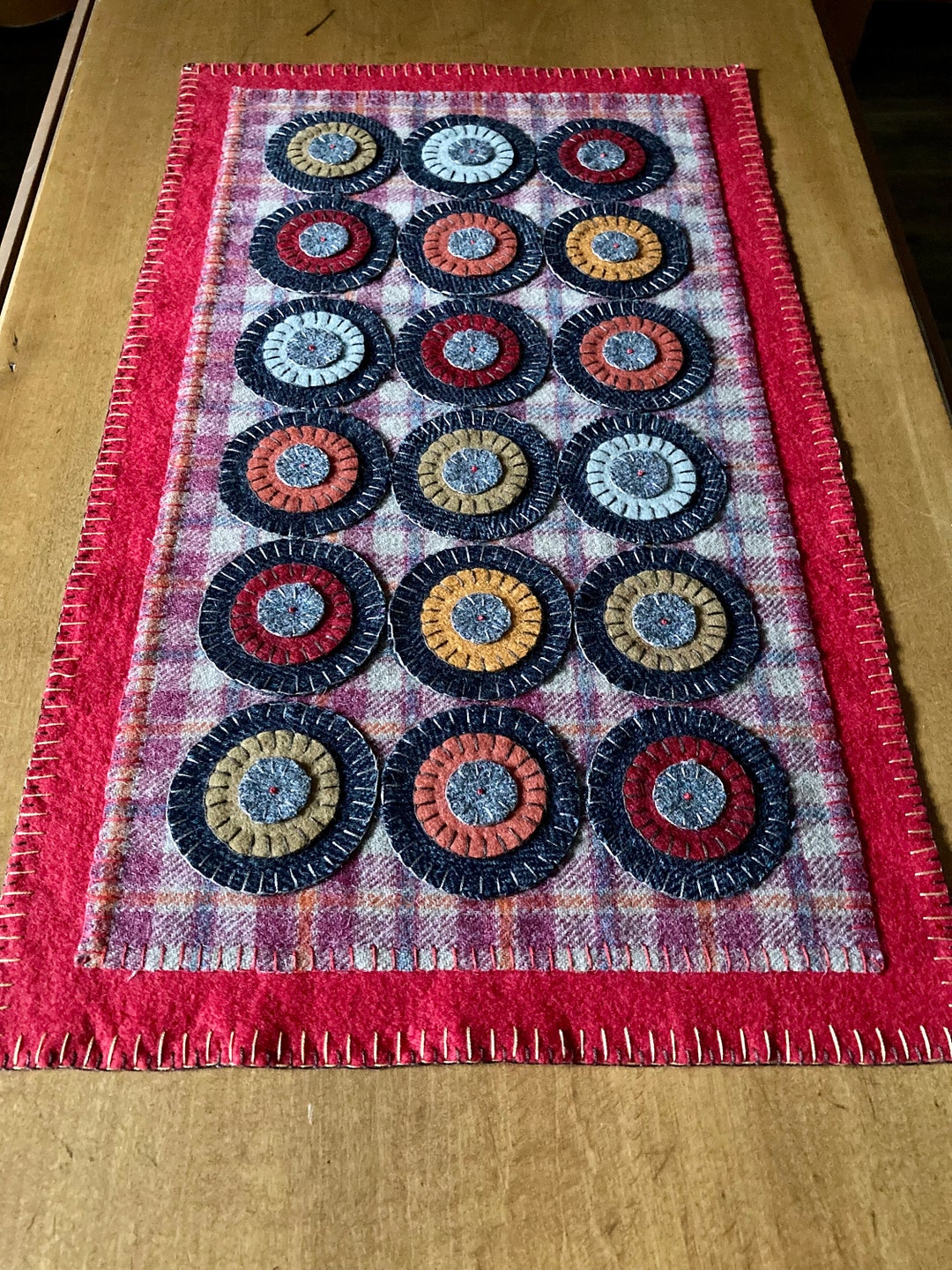 Finished Handmade Penny Rug SUNRISE Runner Mat Wool Appliqué - Etsy