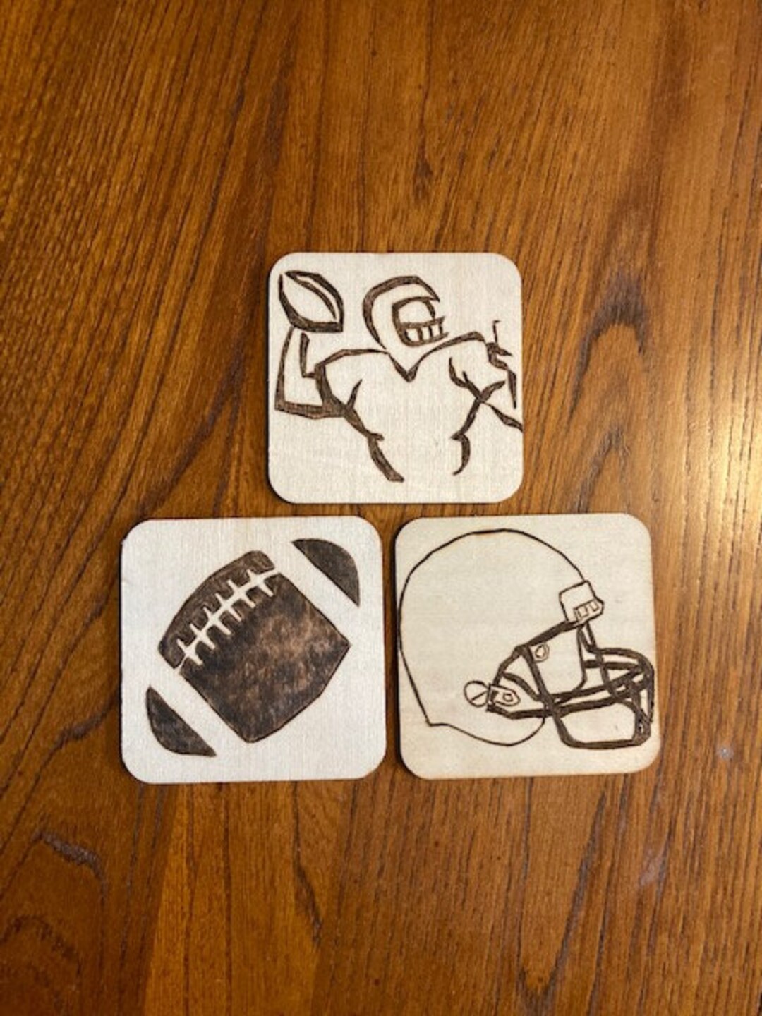 Football Wooden Magnet Set, Wood Burned Football Magnets, Football ...
