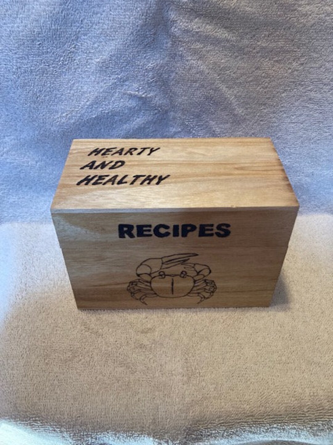 Wood Burned Recipe Box With a Crab, Wood Crab Recipe Organizer Box ...