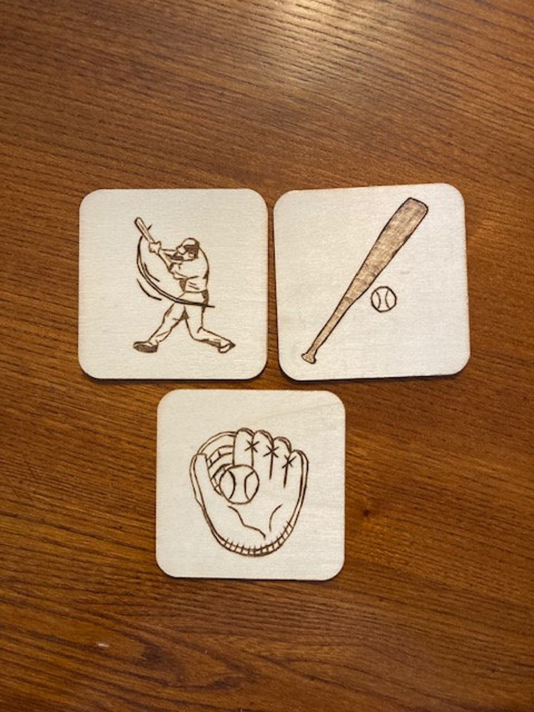 Baseball Wood Burned Magnet Set, Baseball Themed Wooden Magnets ...