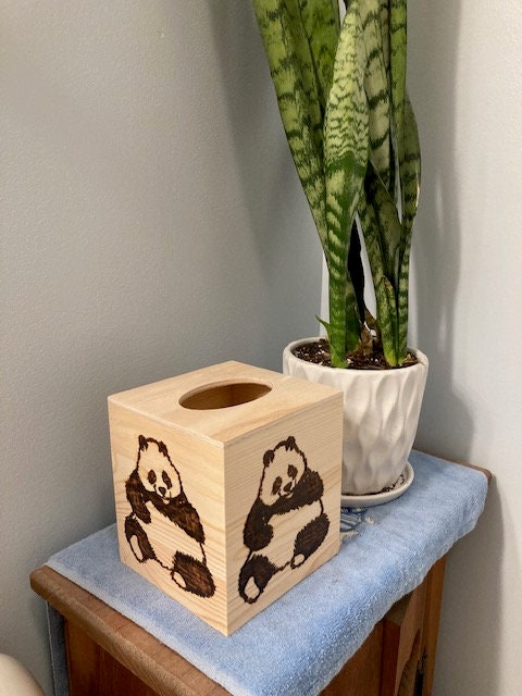Panda Wood Burned Tissue Box Holder, Panda Wood Tissue Box Cover, Panda ...