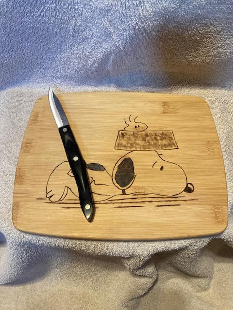 Snoopy and Woodstock Wood Burned Cutting Board, Snoopy Wood Cheese ...