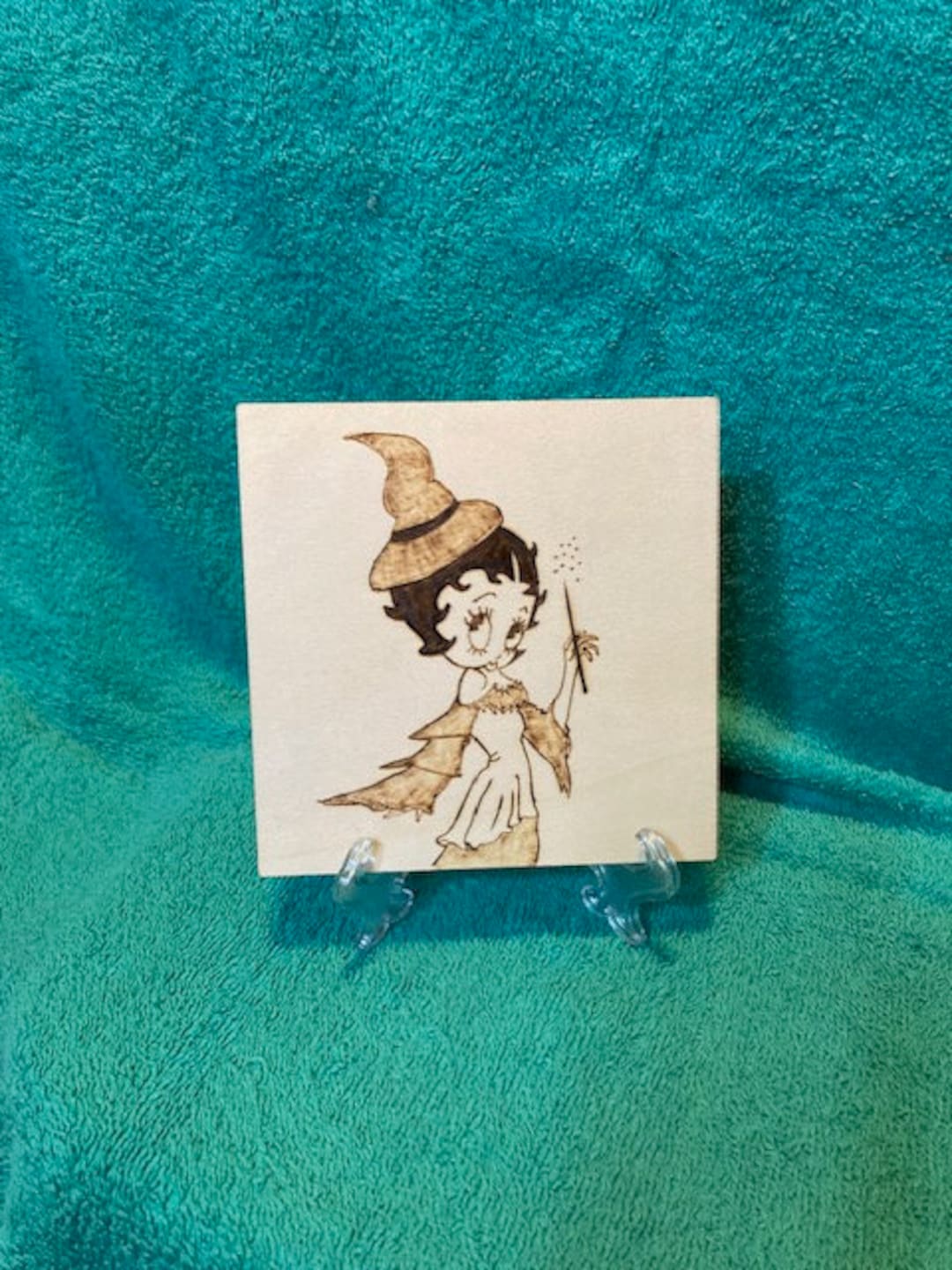 Betty Boop Wood Burned Halloween Plaque, Betty Boop Witch Plaque, Betty ...