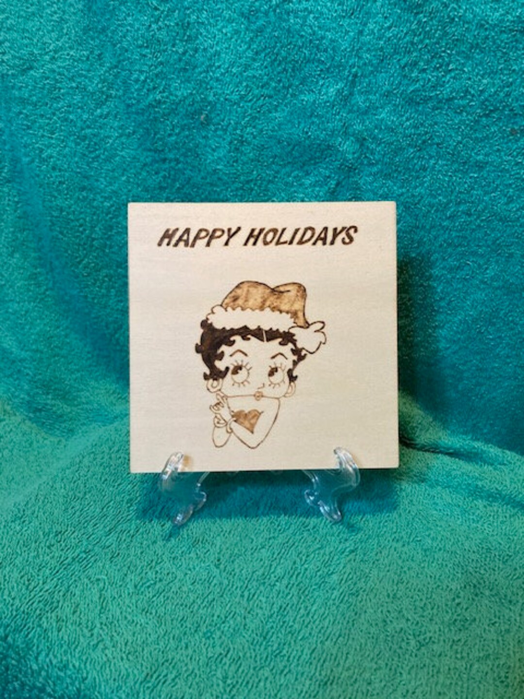 Betty Boop Wood Burned Christmas Plaque, Betty Boop Holiday Sign, Betty ...