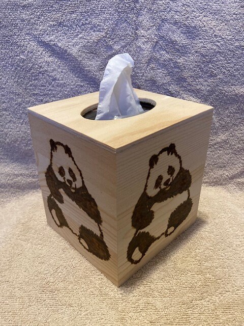 Panda Wood Burned Tissue Box Holder, Panda Wood Tissue Box Cover, Panda ...