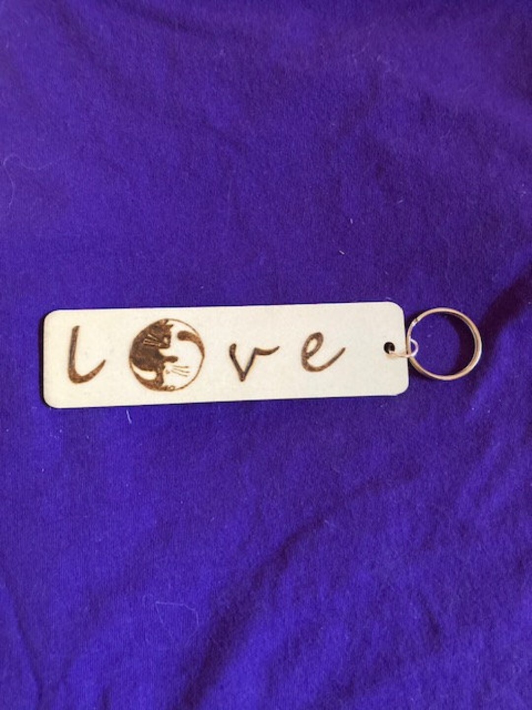 Cat Yin and Yang Wood Burned Keychain, Cat Long Wood Keychain, Cat ...