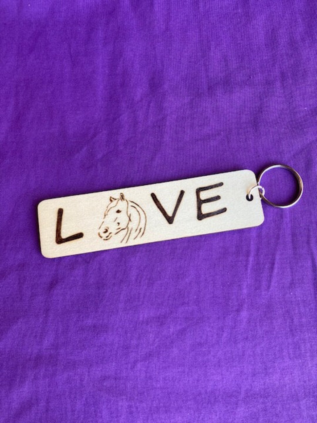 Wood Burned Love Horses Keychain, Long Wood Horse Keychain, Wood Burn ...