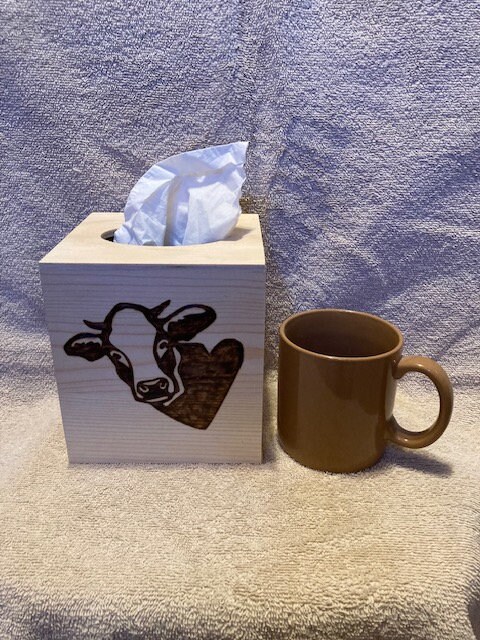 Cow Wood Burned Tissue Box Holder, Cow Wood Tissue Box Cover, Cow ...