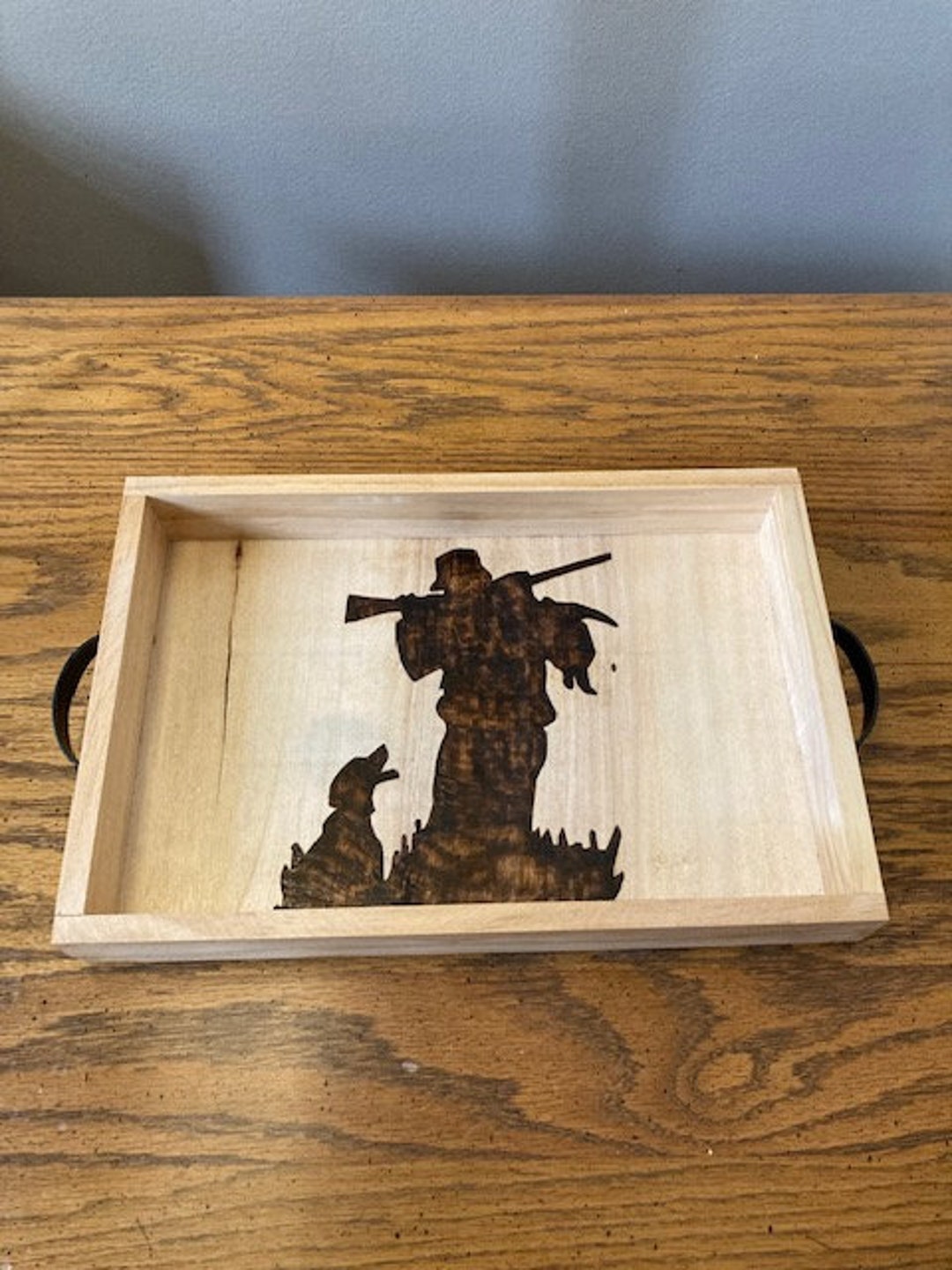 Hunter and Dog Wood Burned Serving Tray, Duck Hunting Wood Decorative ...