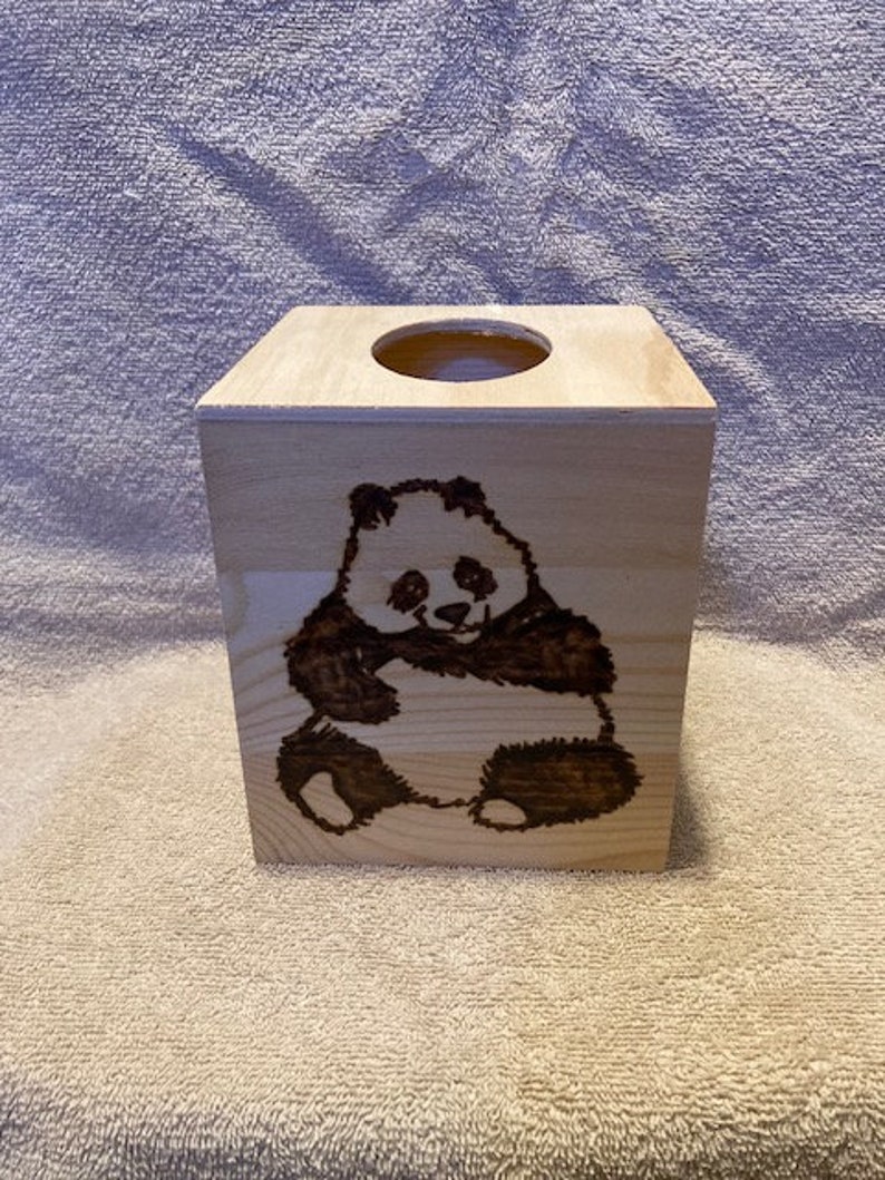 Panda Wood Burned Tissue Box Holder, Panda Wood Tissue Box Cover, Panda ...