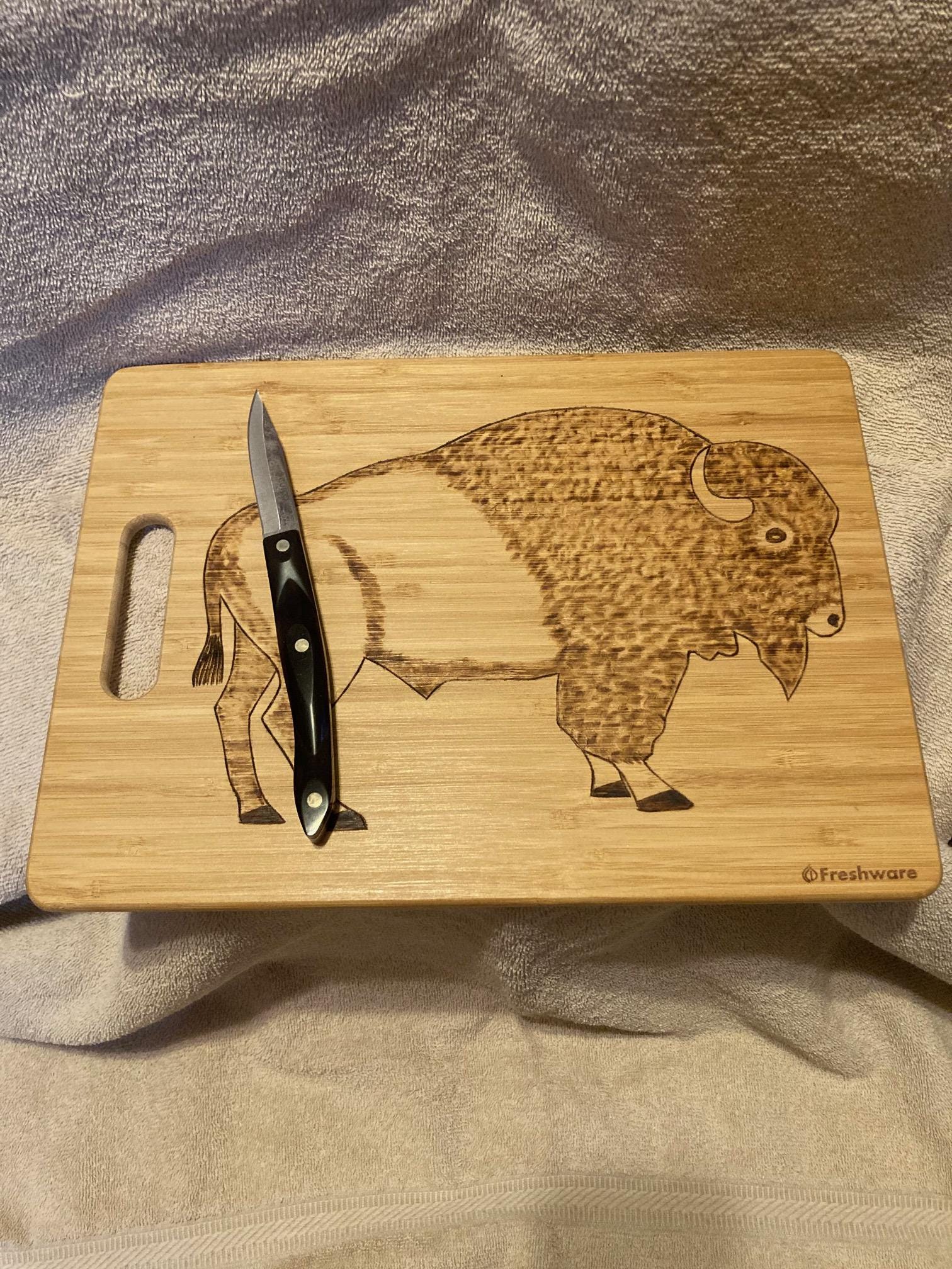 Buffalo Wood Burned Bamboo Cutting Board, Buffalo Serving Board ...