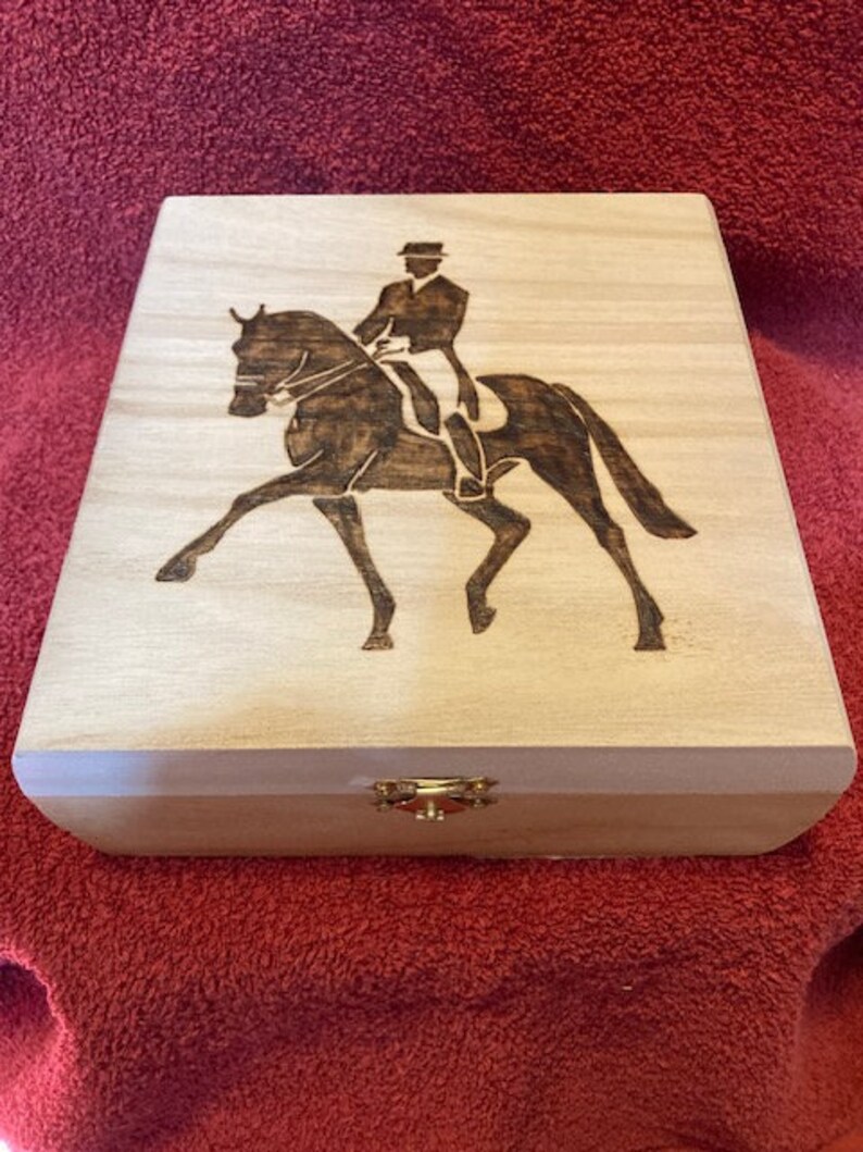 Wood Burned Dressage Rider Jewelry Box, Wood Dressage Rider Keepsake ...