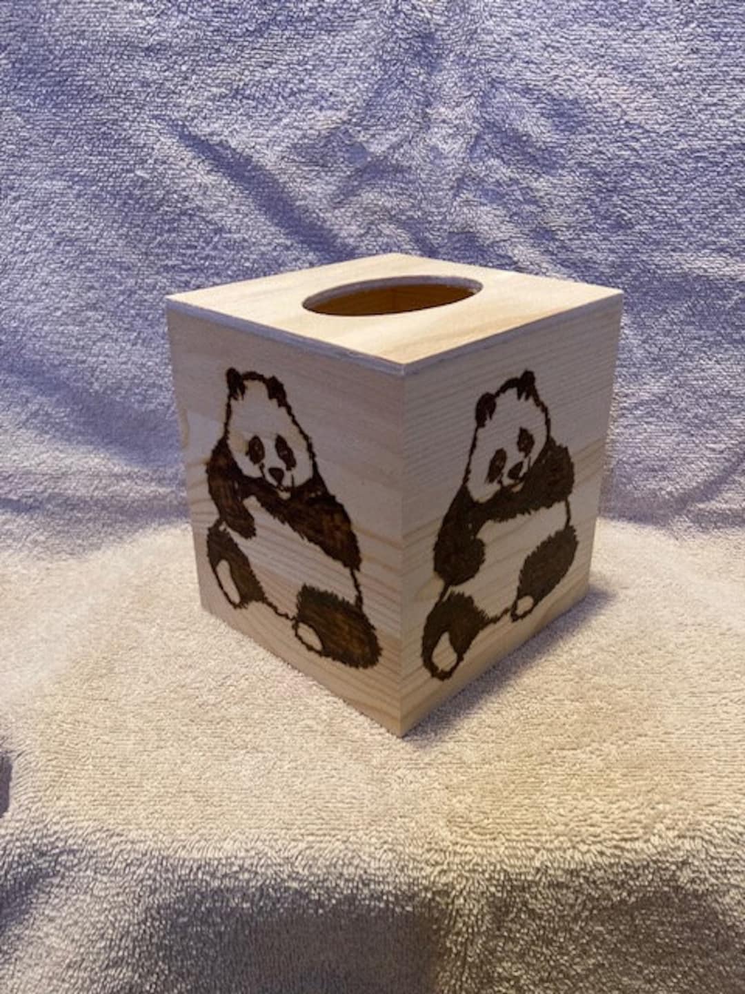 Panda Wood Burned Tissue Box Holder, Panda Wood Tissue Box Cover, Panda ...