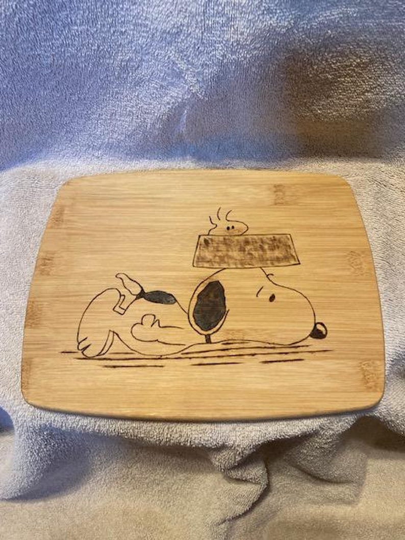Snoopy and Woodstock Wood Burned Cutting Board, Snoopy Wood Cheese ...