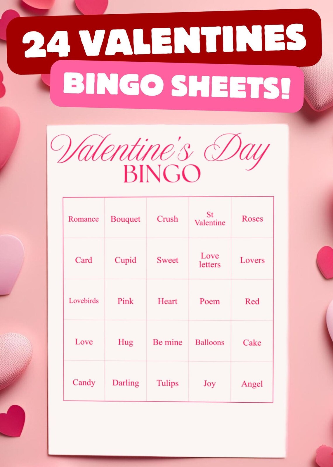 Valentine's Day Bingo Game | 24 Cards + Caller Key | Valentine’s Party ...