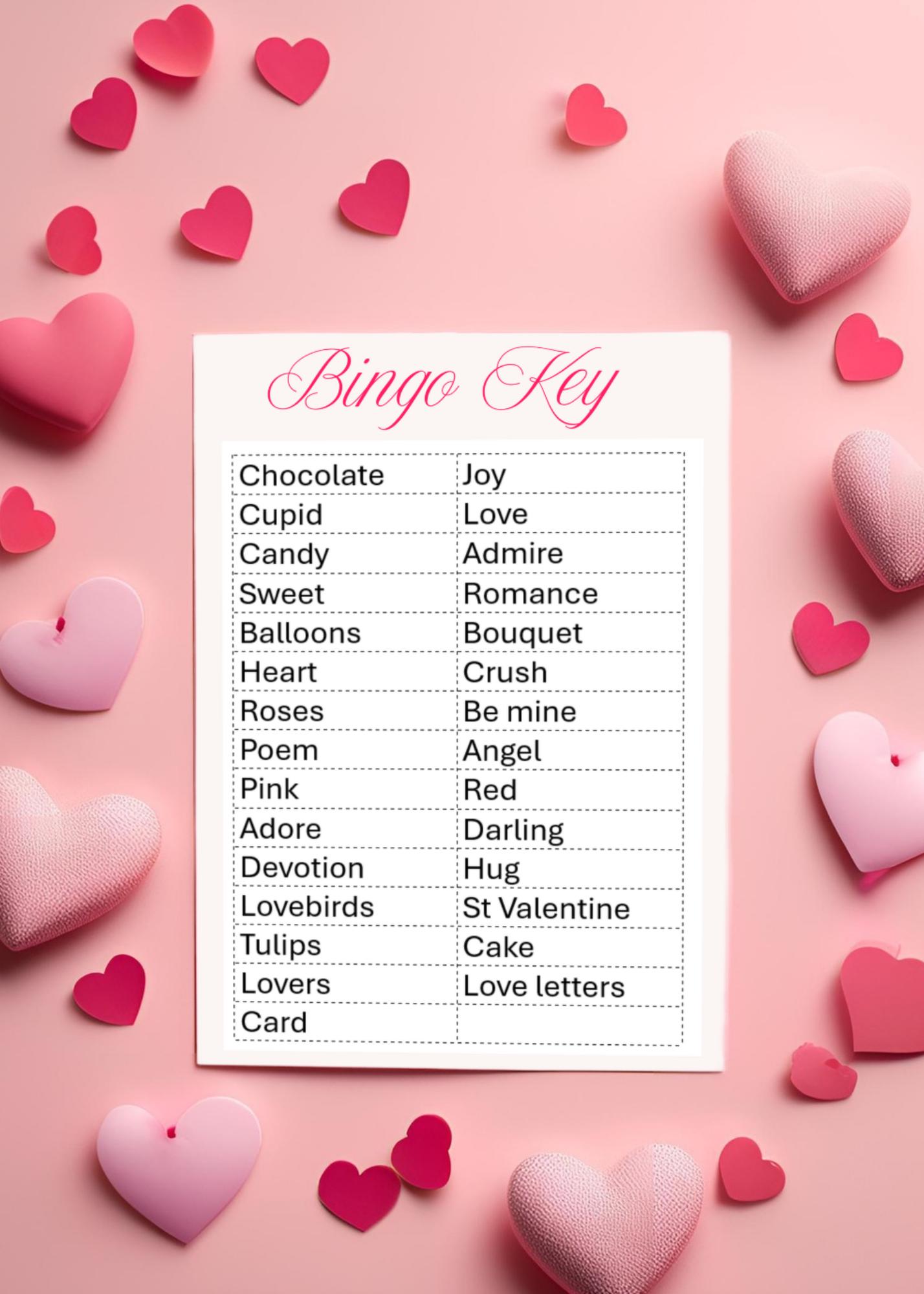 Valentine's Day Bingo Game | 24 Cards + Caller Key | Valentine’s Party ...