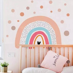 Pink Rainbow Wall Sticker/polka Dot and Heart Pastel Rainbow Wall Decal ...