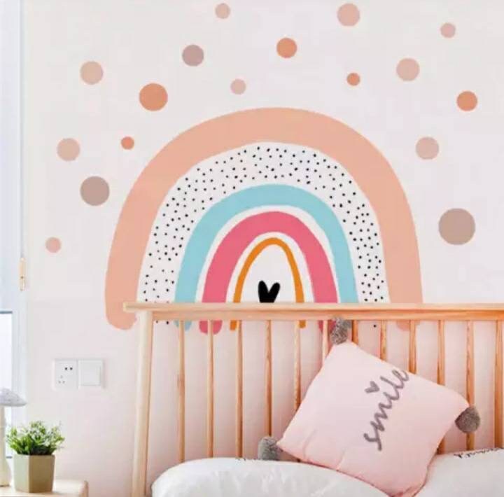 Pink Rainbow Wall Sticker/polka Dot and Heart Pastel Rainbow - Etsy UK