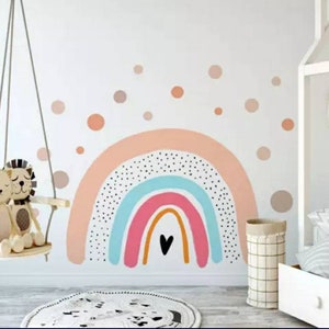 Pink Rainbow Wall Sticker/polka Dot and Heart Pastel Rainbow Wall Decal ...