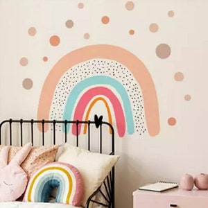 Pink Rainbow Wall Sticker/polka Dot and Heart Pastel Rainbow Wall Decal ...
