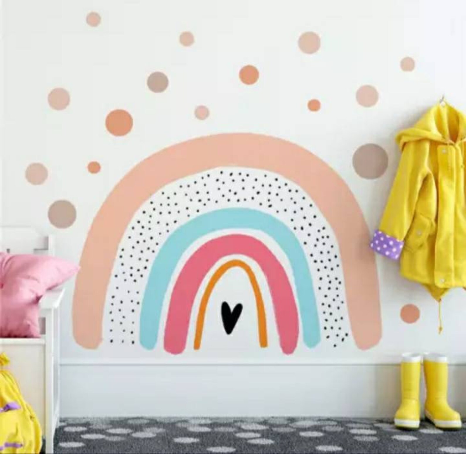 Pink Rainbow Wall Sticker/polka Dot and Heart Pastel Rainbow - Etsy UK