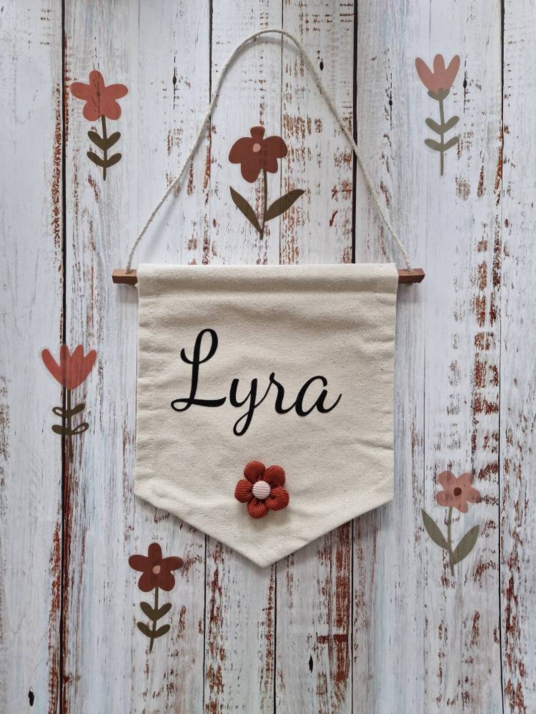 Personalised Boho Flower Name Banner Playroom Kids Room Nursery Decor ...