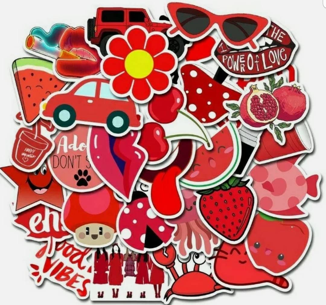 Red Stickers Set of 50 Water Bottles / Laptops / Skateboards / - Etsy
