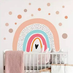 Pink Rainbow Wall Sticker/polka Dot and Heart Pastel Rainbow Wall Decal ...