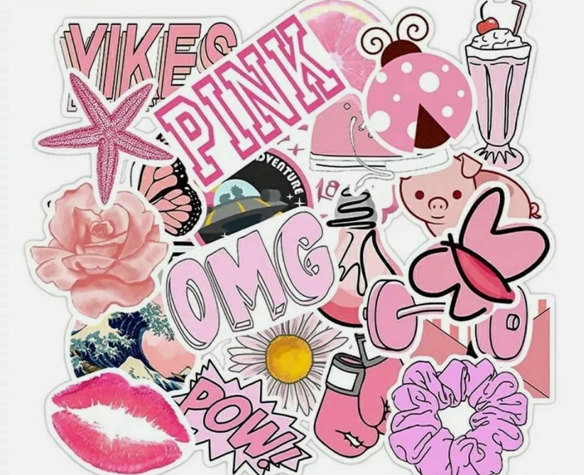 Set of 50 Pink Stickers Diaries Laptops Walls Bikes Luggage - Etsy UK