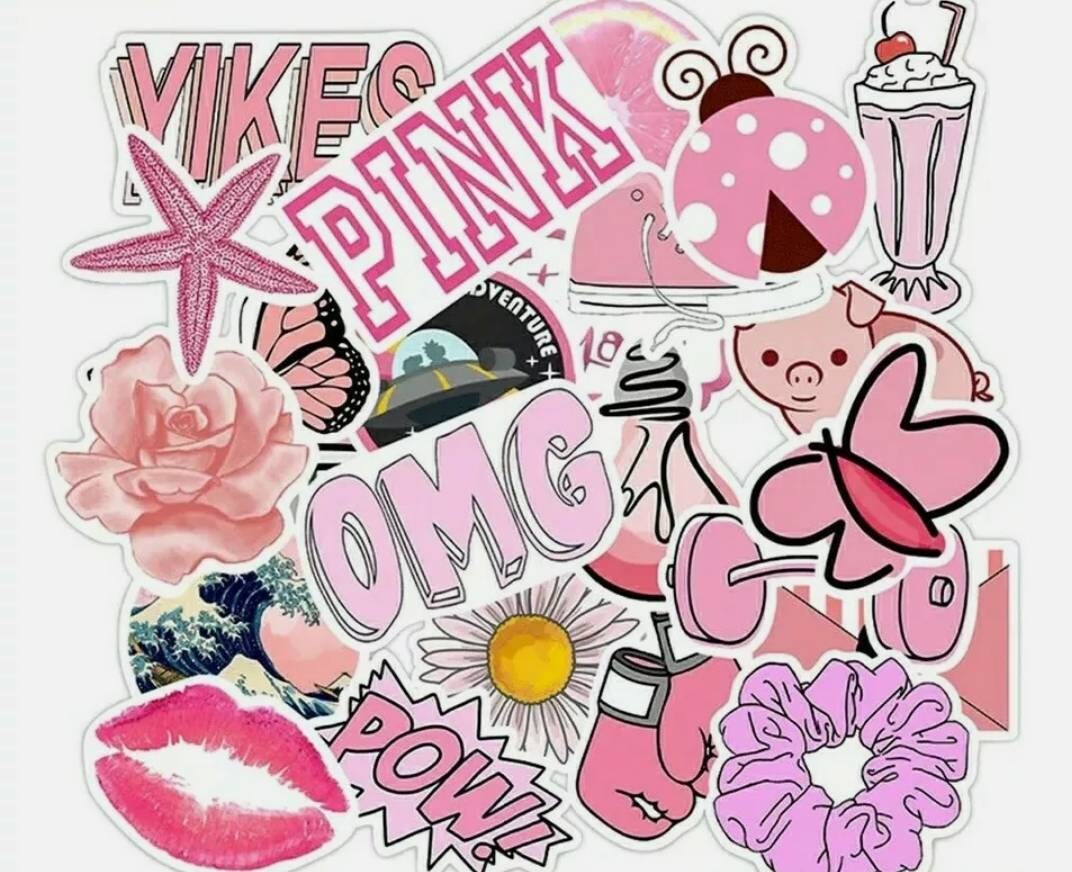 Set of 50 Pink Stickers Diaries Laptops Walls Bikes Luggage | Etsy