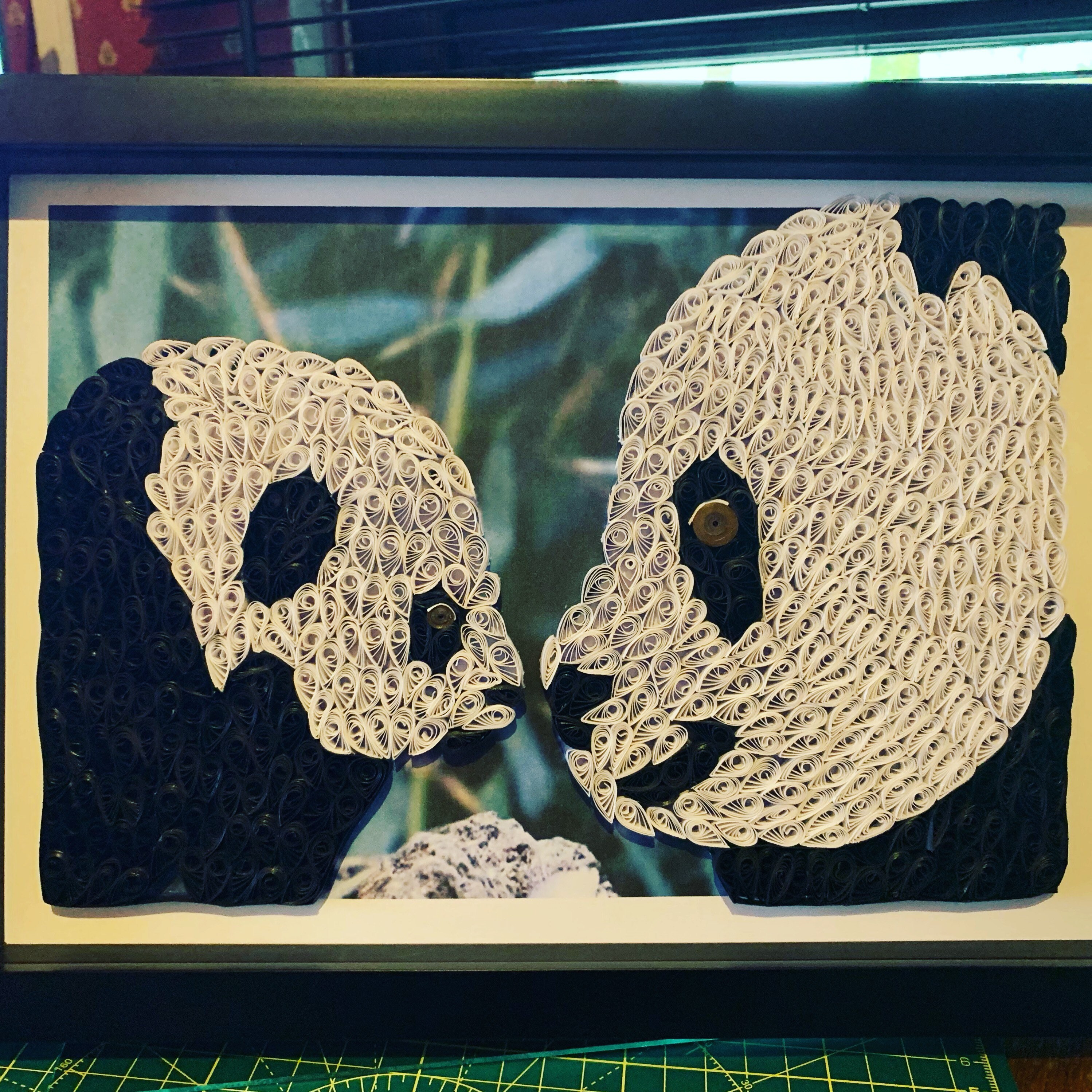 Quilled panda and cub picture art 3d box frame panda | Etsy