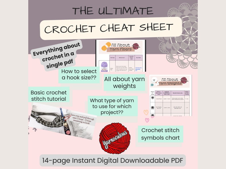 Crochet Cheat Sheet | Yarn Hook Sizes Charts | Crochet Stitch Tutorial ...