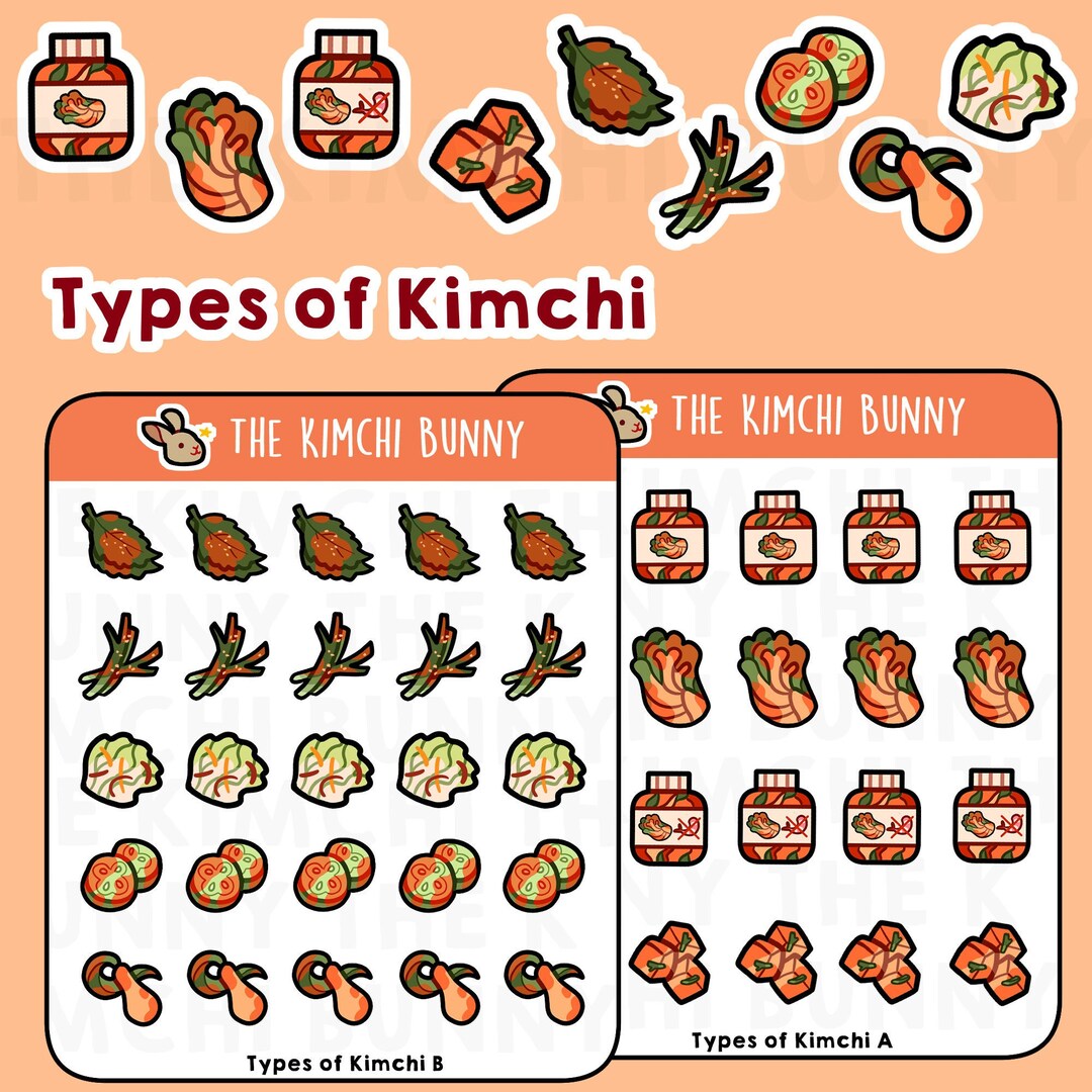 Types of Kimchi Sticker Sheets - Etsy