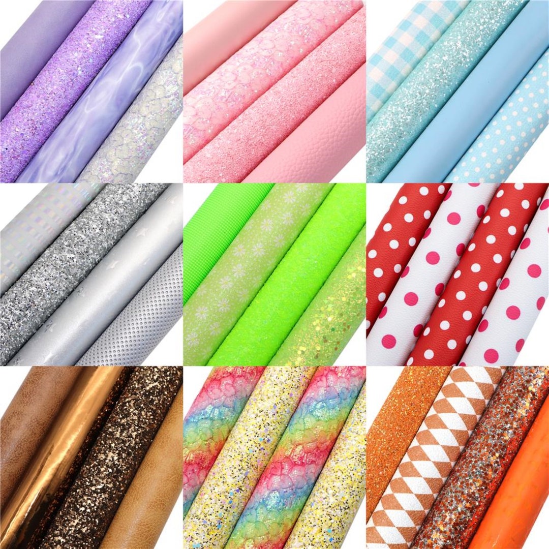 4pcs/pack Solid Color Faux Leather Sheets Set,glitter Leather Fabric ...