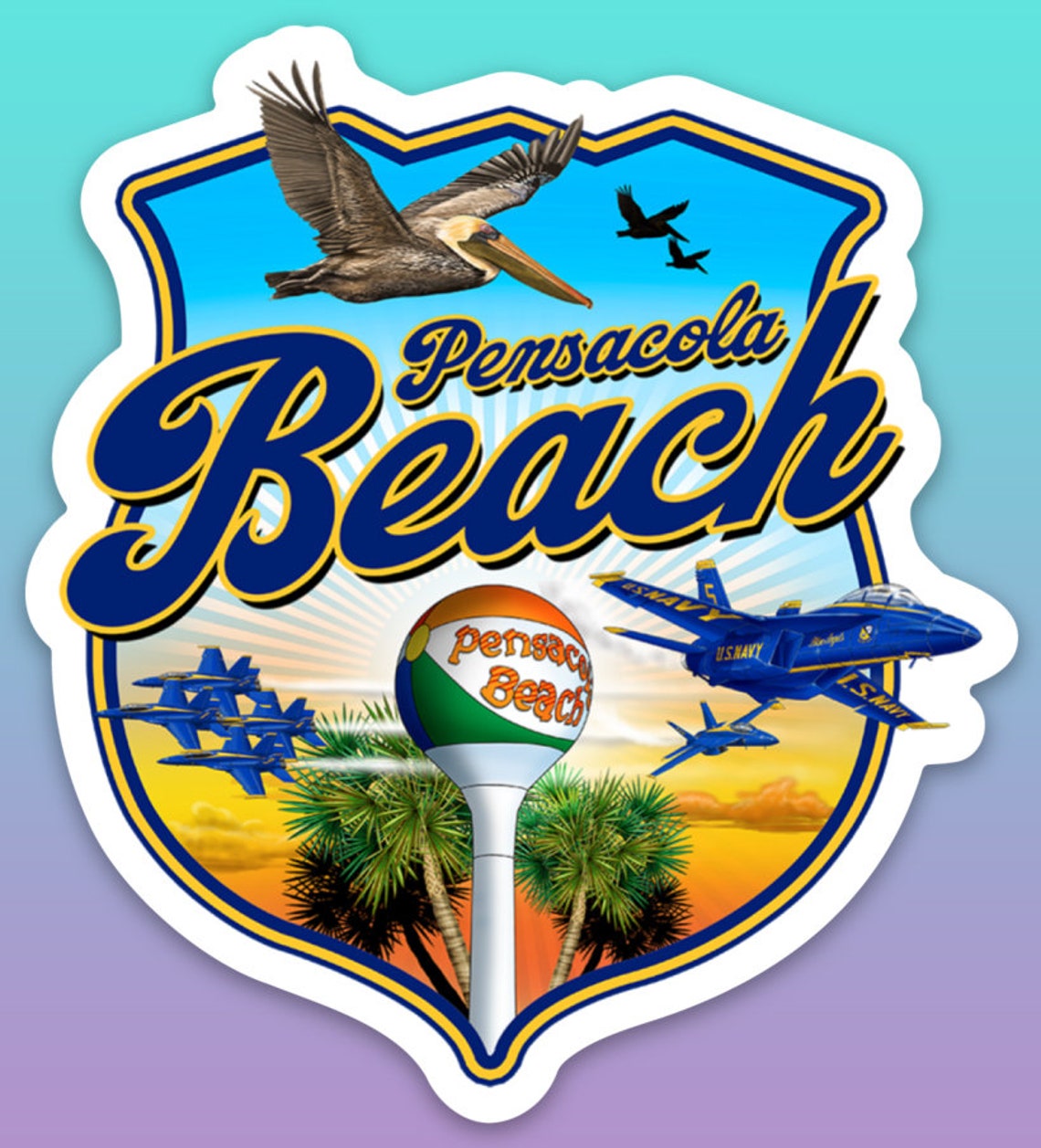 Pensacola Beach Ball BA Shield - Die Cut Sticker - Etsy