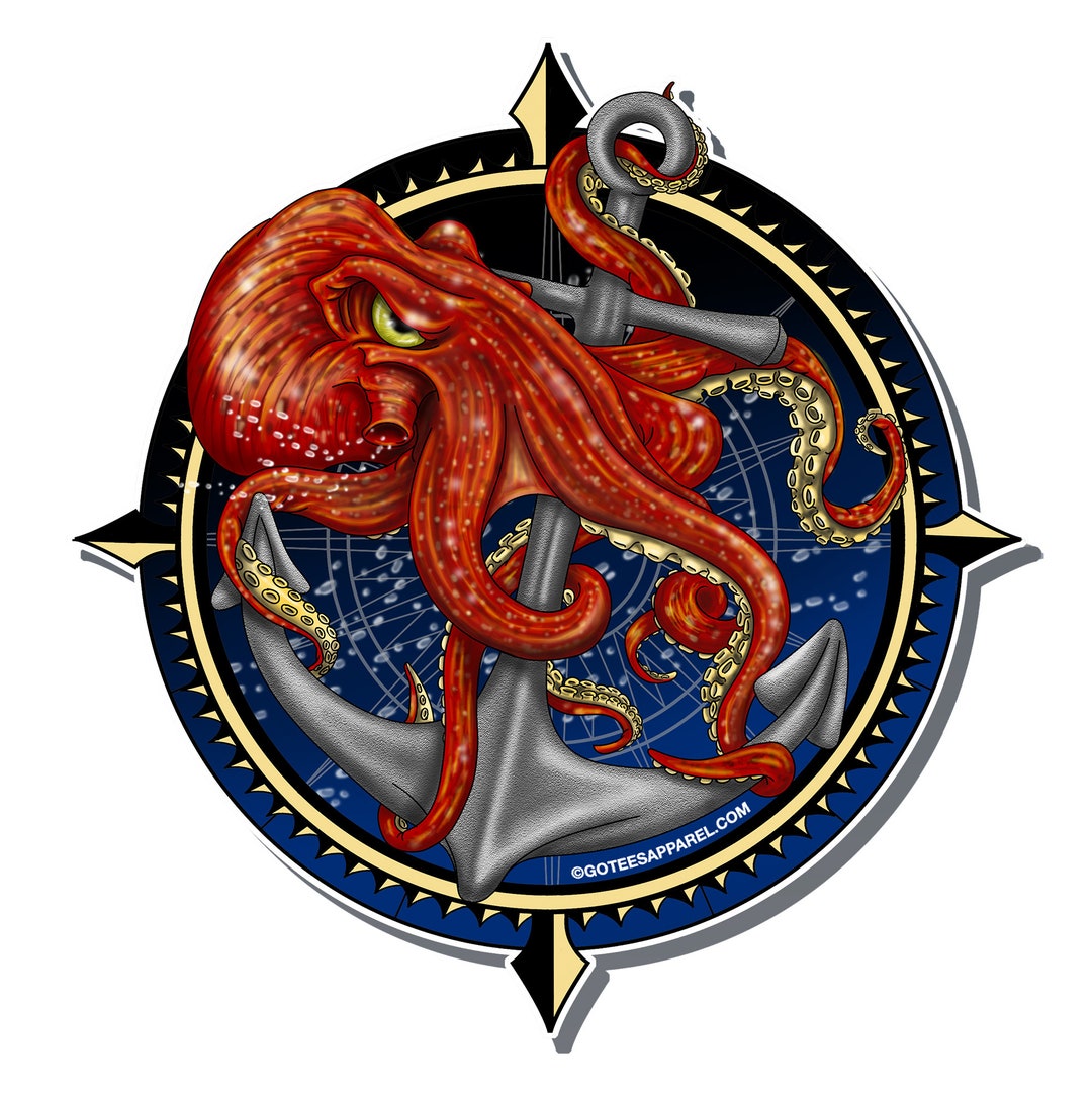 Octopus Wrapped Around a Anchor - Die Cut Sticker - Etsy