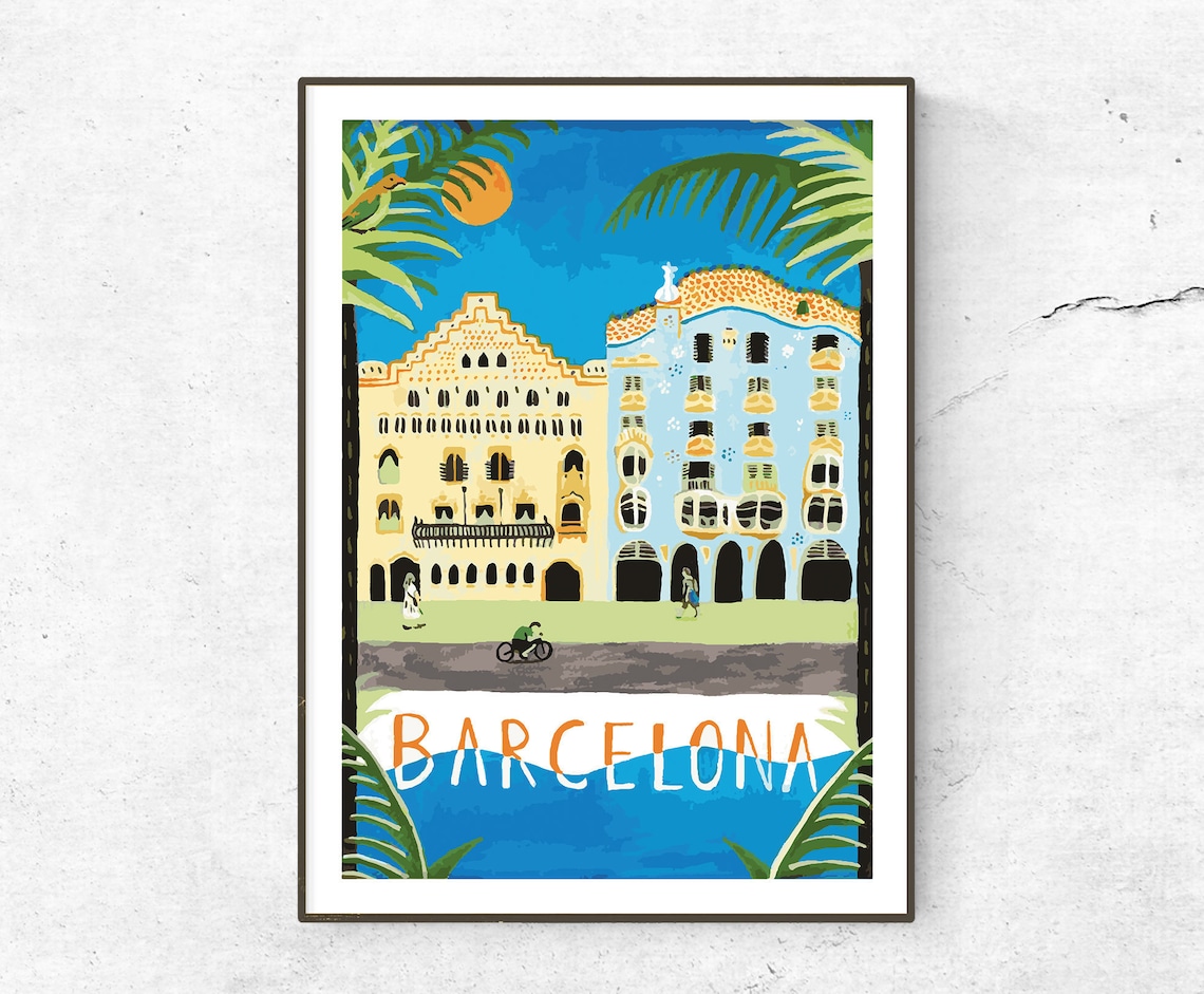 Restored Vintage Barcelona Poster / Print / Spain Travel Print | Etsy