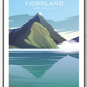 Fiordland Poster / Print / New Zealand Travel Print / Travel Poster ...