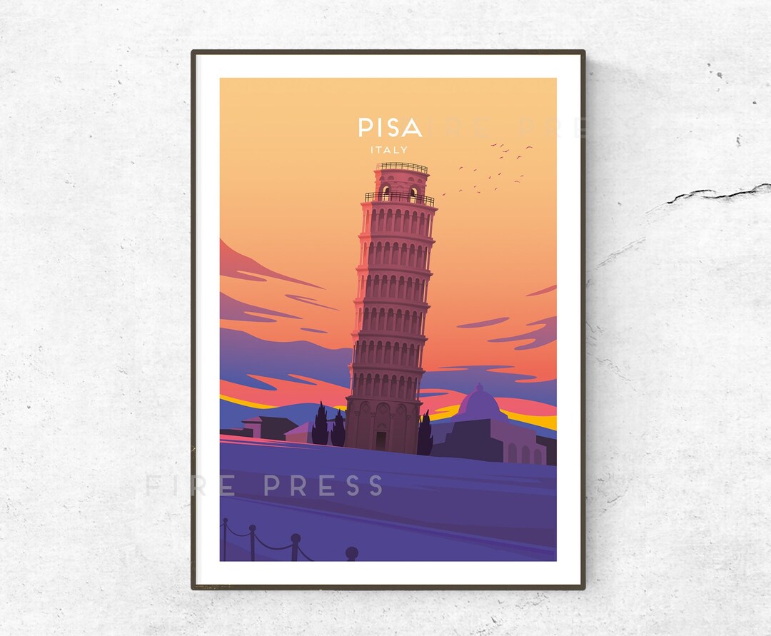 The Leaning Tower of Pisa Poster / Italy Print / Sunset Travel Poster ...