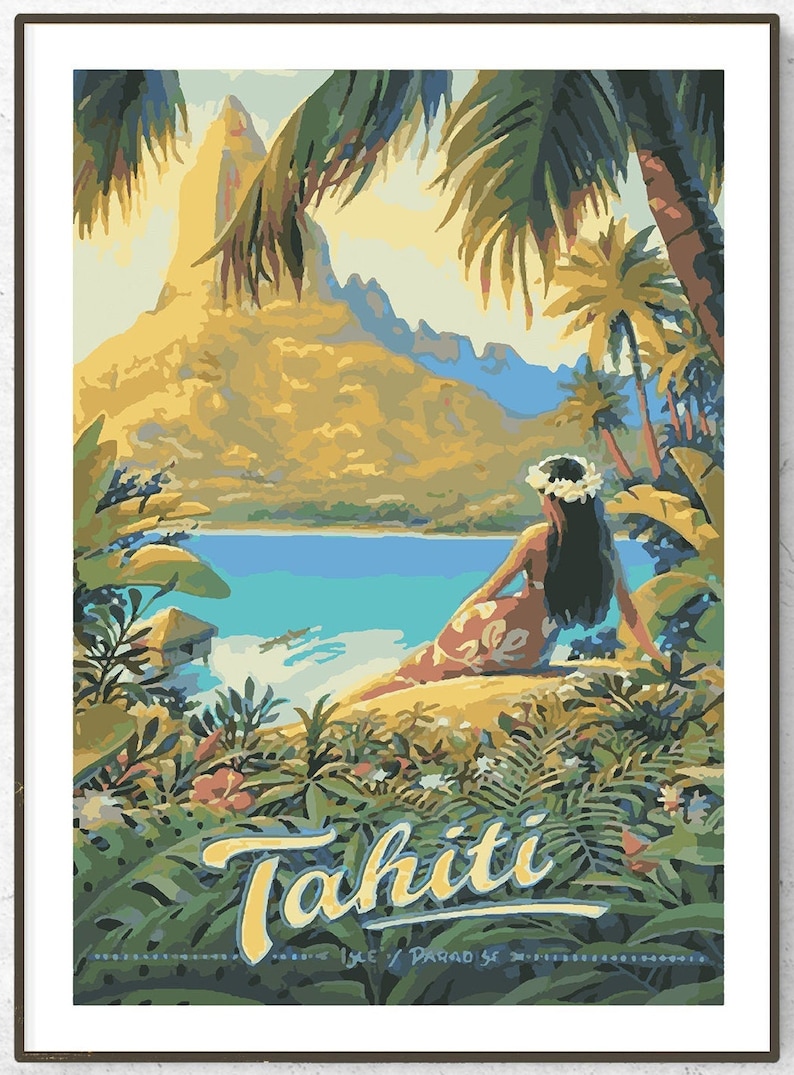 Restored Vintage Tahiti Poster / Print / Tahiti Travel Print / | Etsy