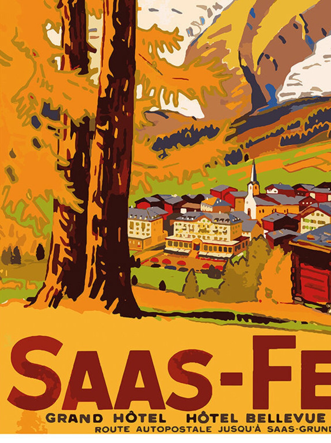 Restored Vintage Saas Fee Switzerland Poster / Swiss Travel - Etsy UK