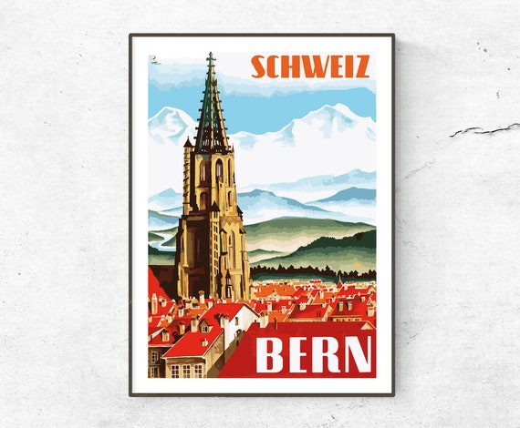 Restored Vintage Bern Switzerland Poster / Swiss Travel Print - Etsy