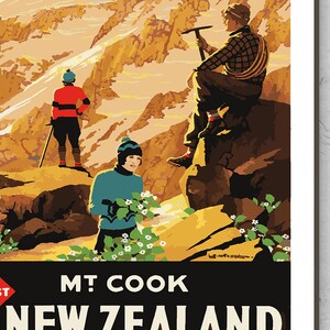 Restored Vintage Mount Cook Poster / Print / New Zealand Travel Print ...