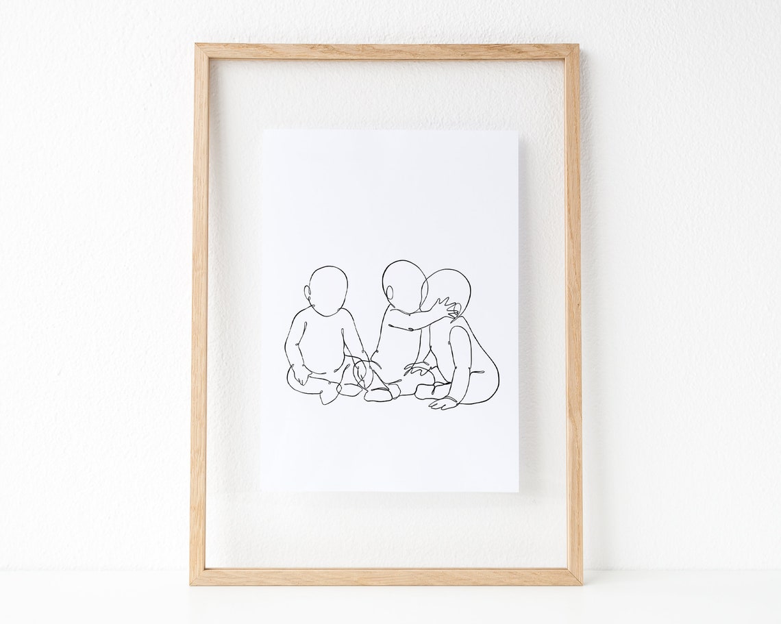 Triplets Nursery Art Print Minimalist Nursery One Line | Etsy
