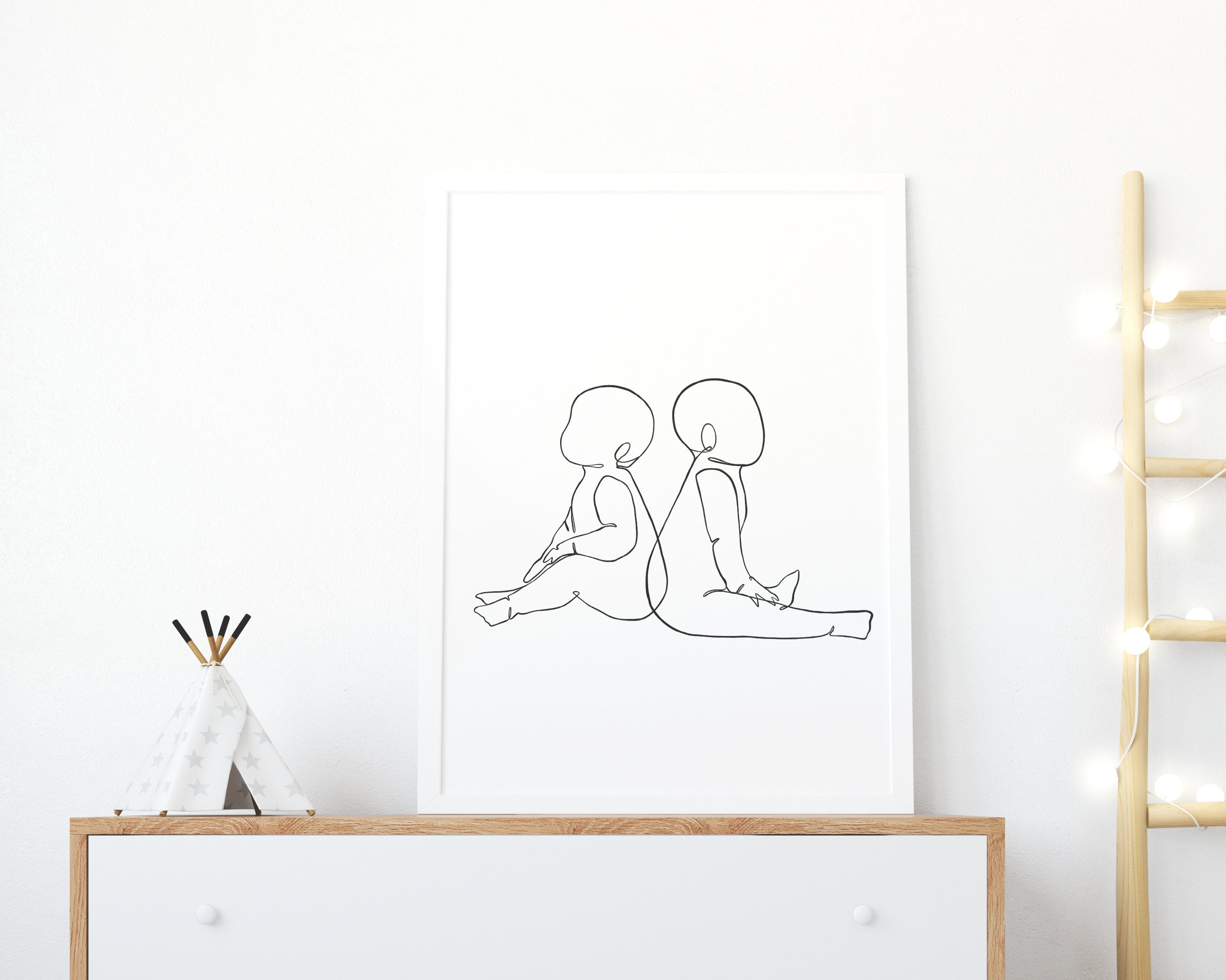 Twins Nursery Art Print Printable Lineart Wallart Gender - Etsy